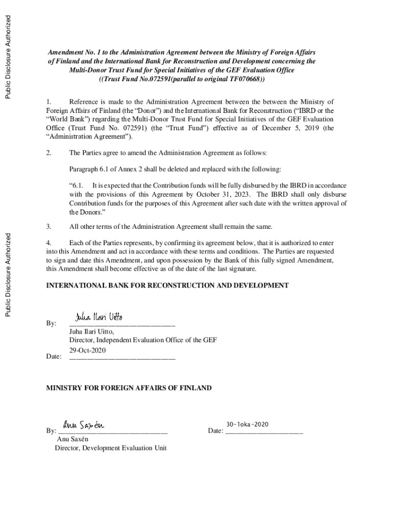 Fillable Online documents.worldbank.org en publicationOfficial Documents- Amendment No. 1 to the ...