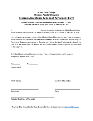 Fillable Online Program Acceptance & Deposit Agreement Form - Miami ...