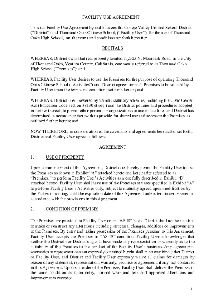 Fillable Online Facility Use Agreement: Definition & Sample ...