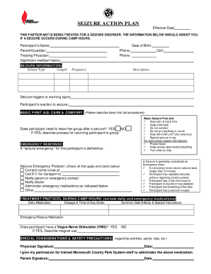 Fillable Online Seizure Action PlansEpilepsy Foundation Fax Email Print ...