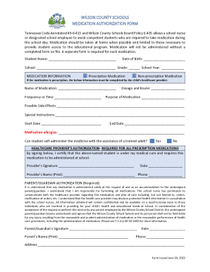 Fillable Online WILSON COUNTY SCHOOLS MEDICATION AUTHORIZATION FORM Fax ...