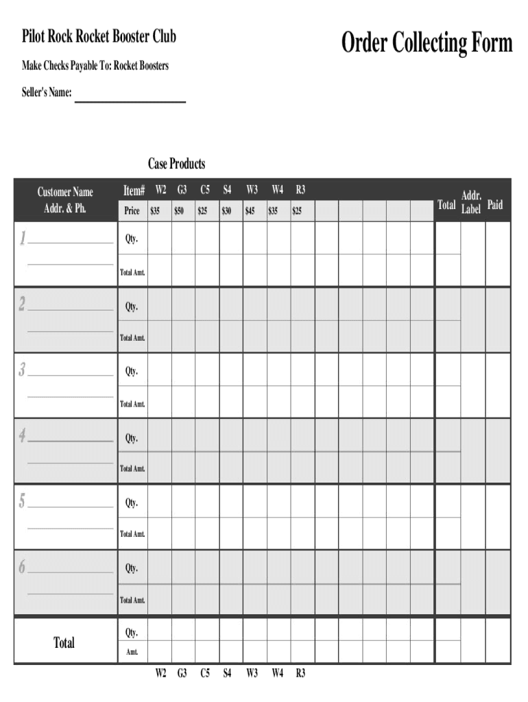 Fillable Online Order Collecting Form - AWS Fax Email Print - pdfFiller
