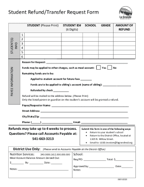 Fillable Online Student Refund/Transfer Request Form - AWS Fax Email ...