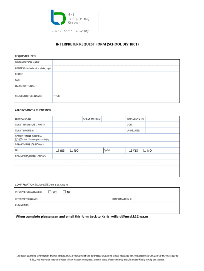 Fillable Online INTERPRETER REQUEST FORM (SCHOOL DISTRICT) - AWS Fax Email Print - pdfFiller