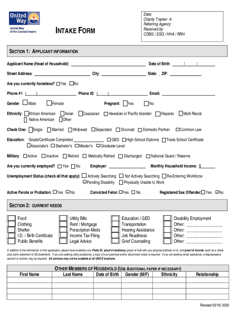 Fillable Online Updated Intake Form Page 1 Fax Email Print - pdfFiller