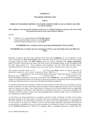 Fillable Online SCHEDULE 1 TRANSFER CERTIFICATES PART 1 FORM OF ... Fax ...