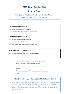 Fillable Online 2021 Titan Booster Club Sponsor Form - AWS Fax Email ...