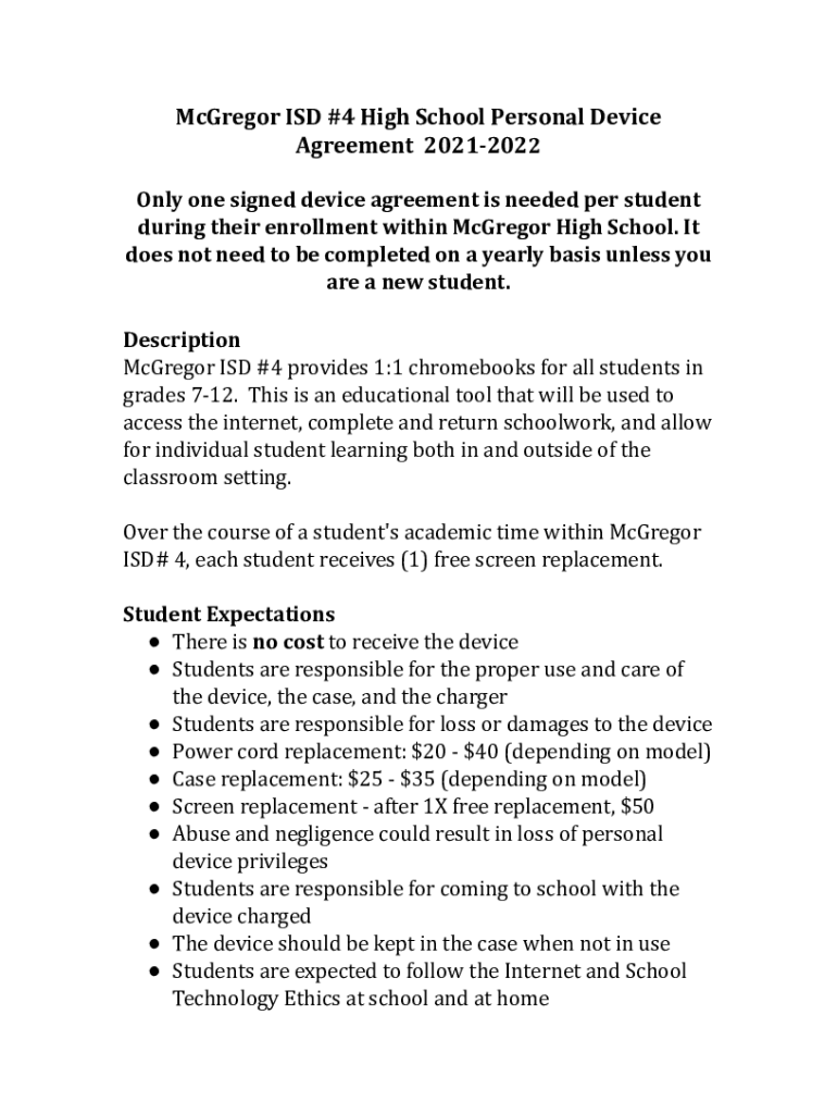 Fillable Online Technology / Student/Parent Device Agreement Fax Email Print - pdfFiller