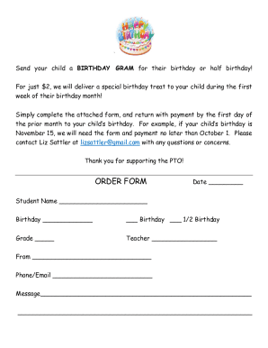 Fillable Online Birthday Gram Order Form - SFES PTO Fax Email Print ...