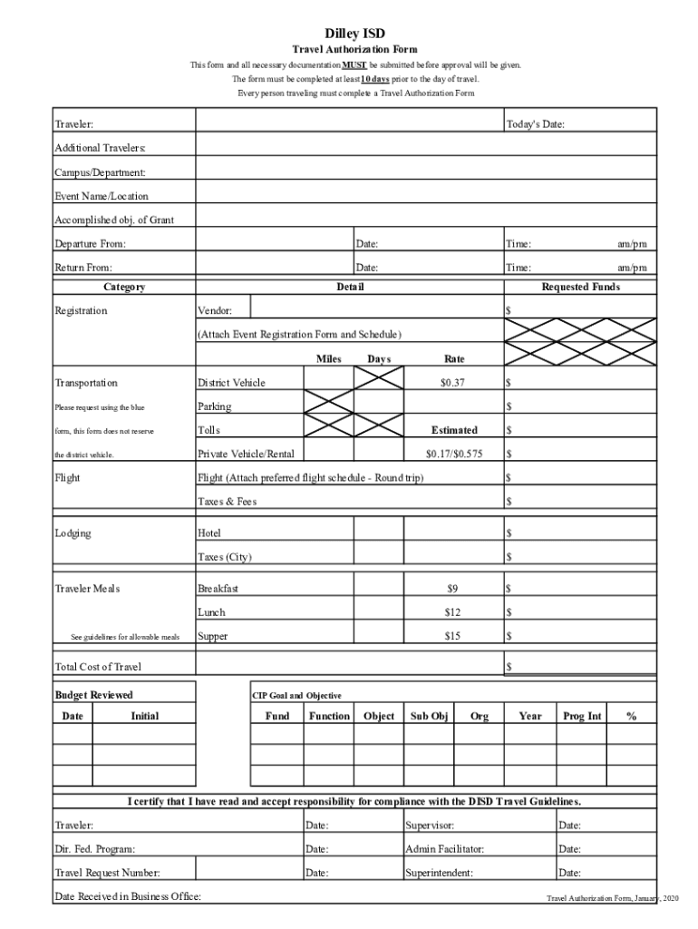 Fillable Online 10+ Travel Authorization Form Templates - PDF, DOCXFree ...