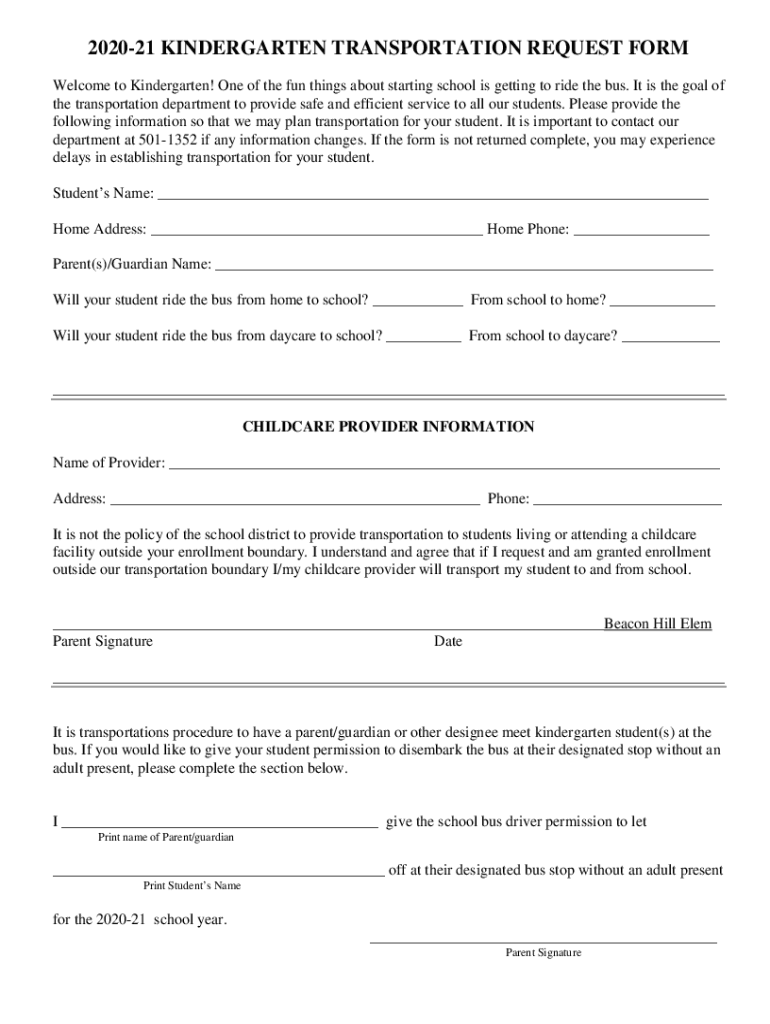 Fillable Online Derry Township School District Kindergarten Transportation Request Form Fax ...