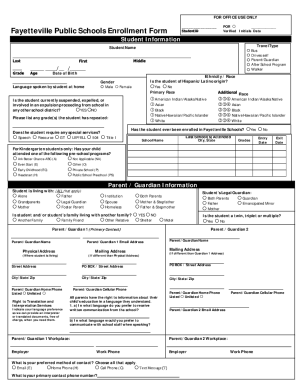 Fillable Online Fayetteville Public Schools Enrollment Form StudentID ...