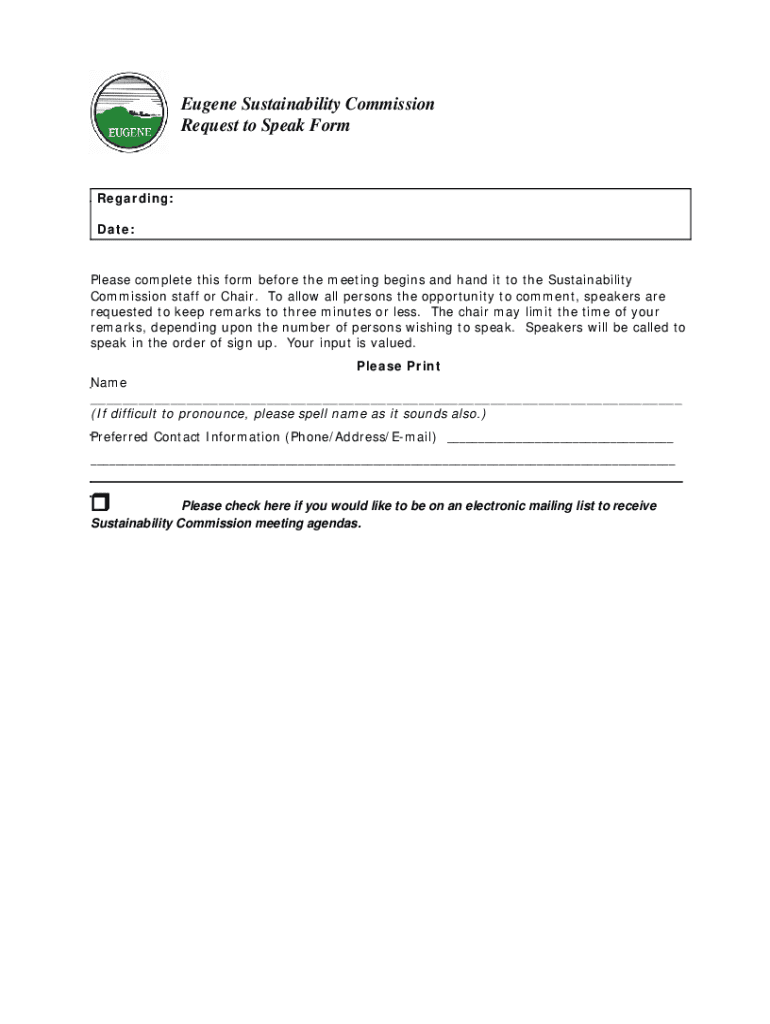 Fillable Online Request To Speak Form Sust Comm. Request To Speak Form ...
