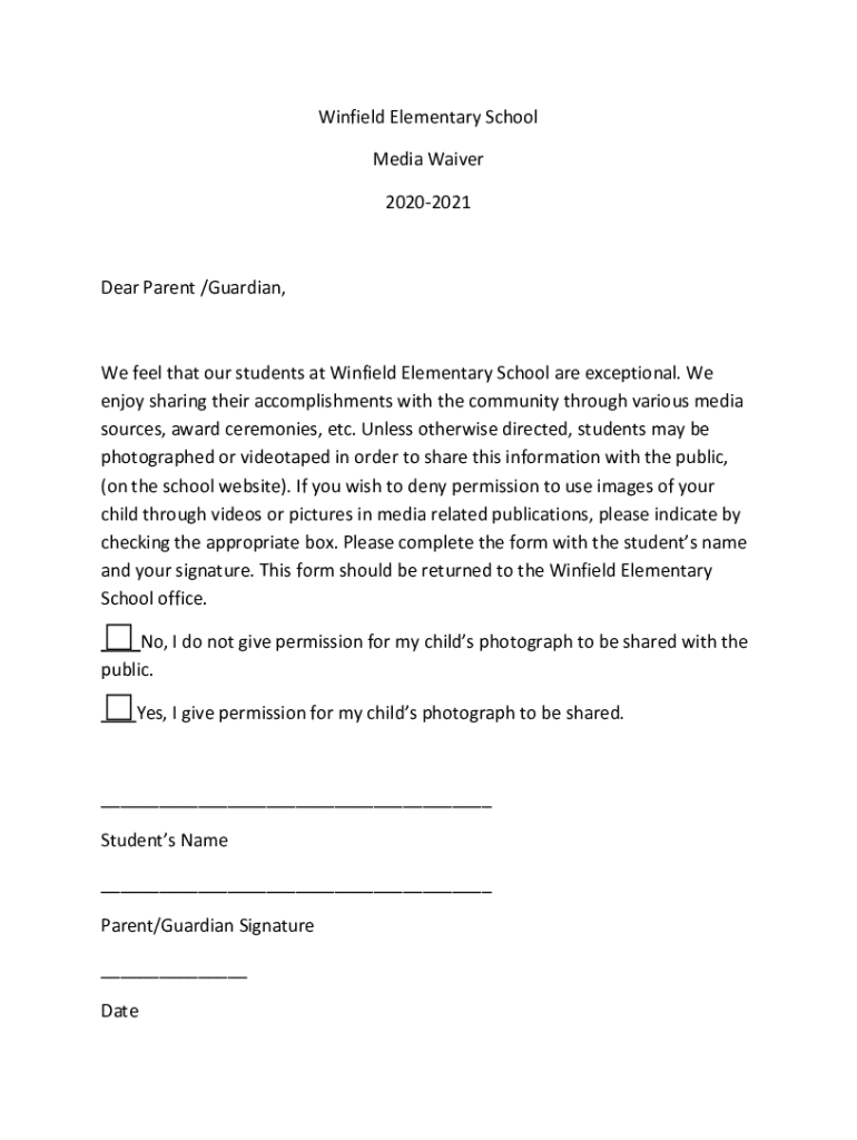 Fillable Online Winfield Elementary SchoolHome Fax Email Print - pdfFiller