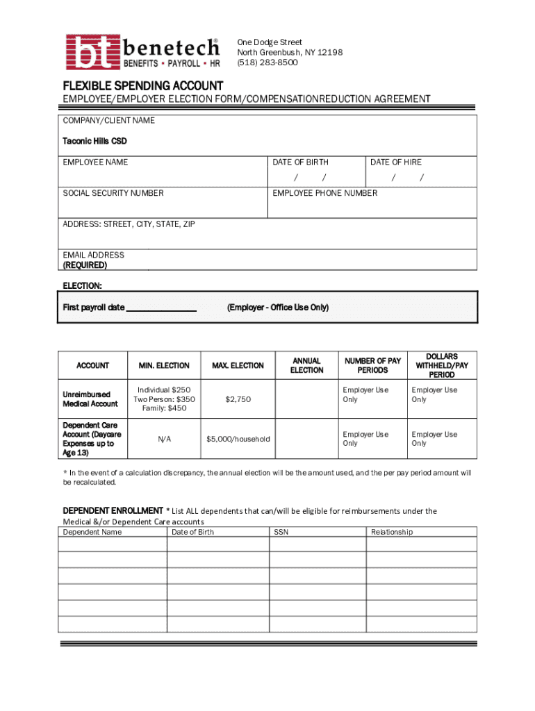 Fillable Online flexible spending account - employee/employer election ...