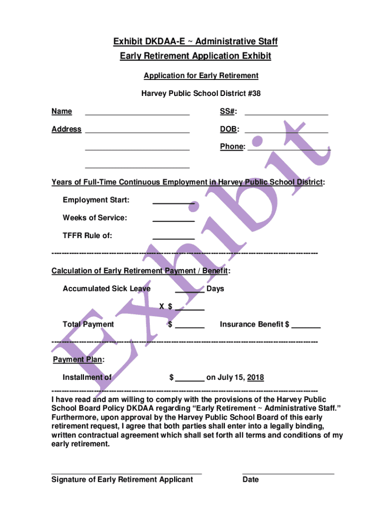 Fillable Online Administrative Staff Early Retirement Application ...