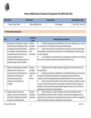Fillable Online Palmyra Middle School Professional Development Plan ...