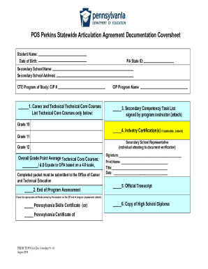 Fillable Online POS Perkins Statewide Articulation Agreement ...