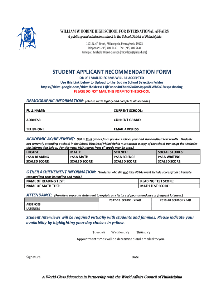 Fillable Online Student Recommendation Letter Templatewith Samples ...