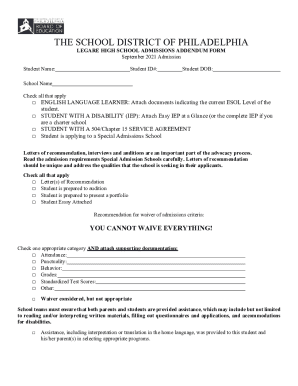 Fillable Online legare high school admissions addendum form Fax Email Print - pdfFiller