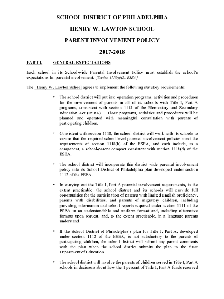 Fillable Online 2018-2019 Parent and Family Engagement Policy Template ...