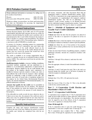 Fillable Online Arizona Form 2015 Pollution Control Credit 315 Fax ...