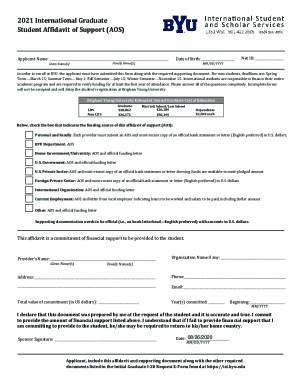 Fillable Online International Student Affidavit of Support (AOS ...