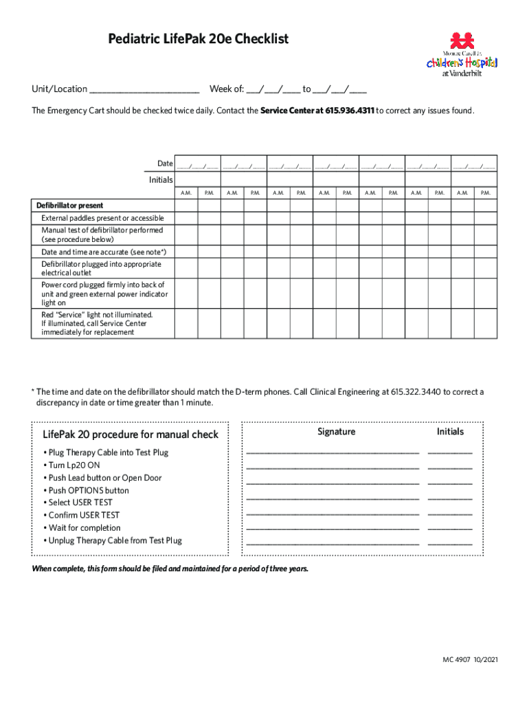 Fillable Online LIFEPAK20e Performance Inspection Procedure (PIP ...