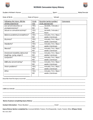 Fillable Online Concussion Awareness - North Carolina High School ...
