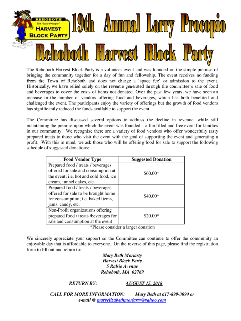 Fillable Online Fillable Online The Rehoboth Harvest Block Party is a ...