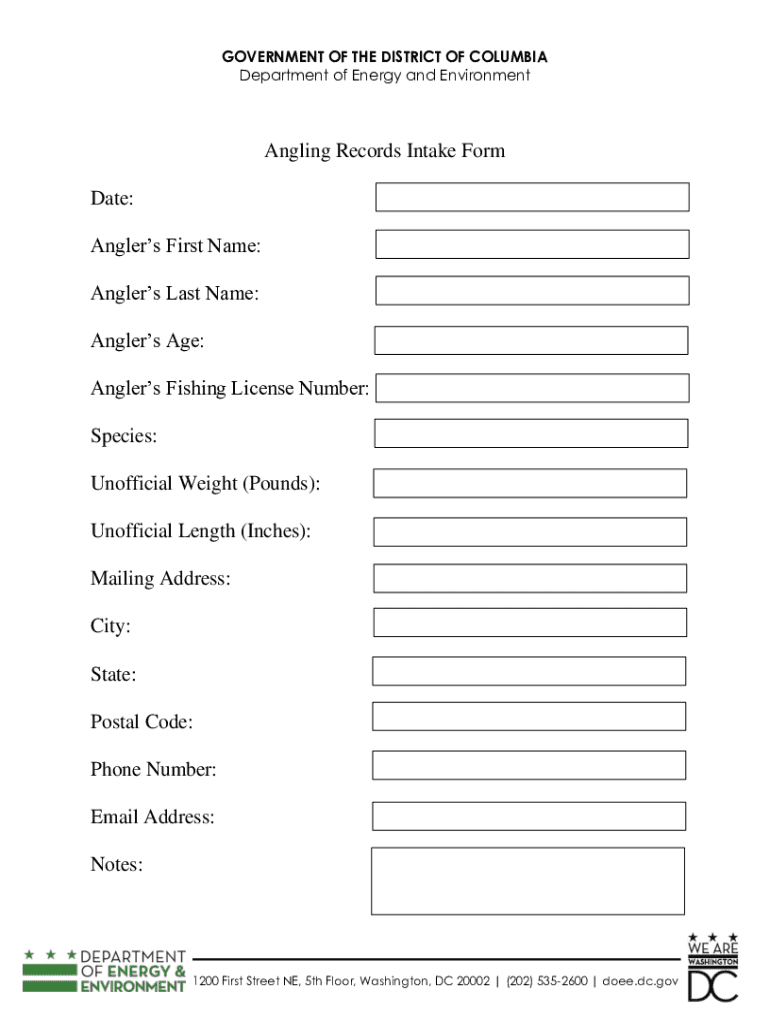 Fillable Online Angling Records Intake Form - DOEE.DC.Gov. Fax Email ...