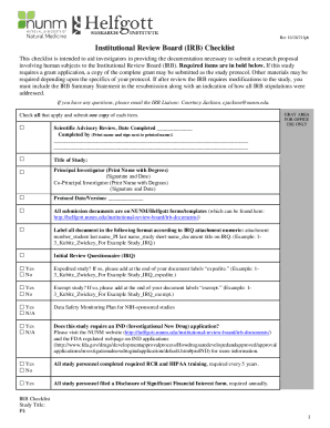 Fillable Online Institutional Review Board (IRB) Checklist Fax Email Print - pdfFiller