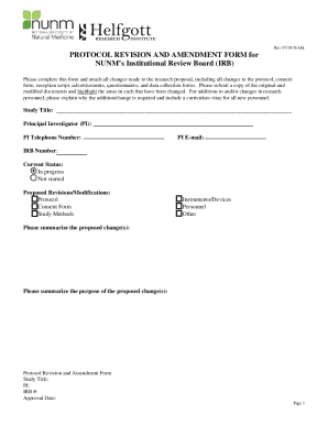 Fillable Online helfgott nunm PROTOCOL REVISION AND AMENDMENT FORM for ... Fax Email Print ...