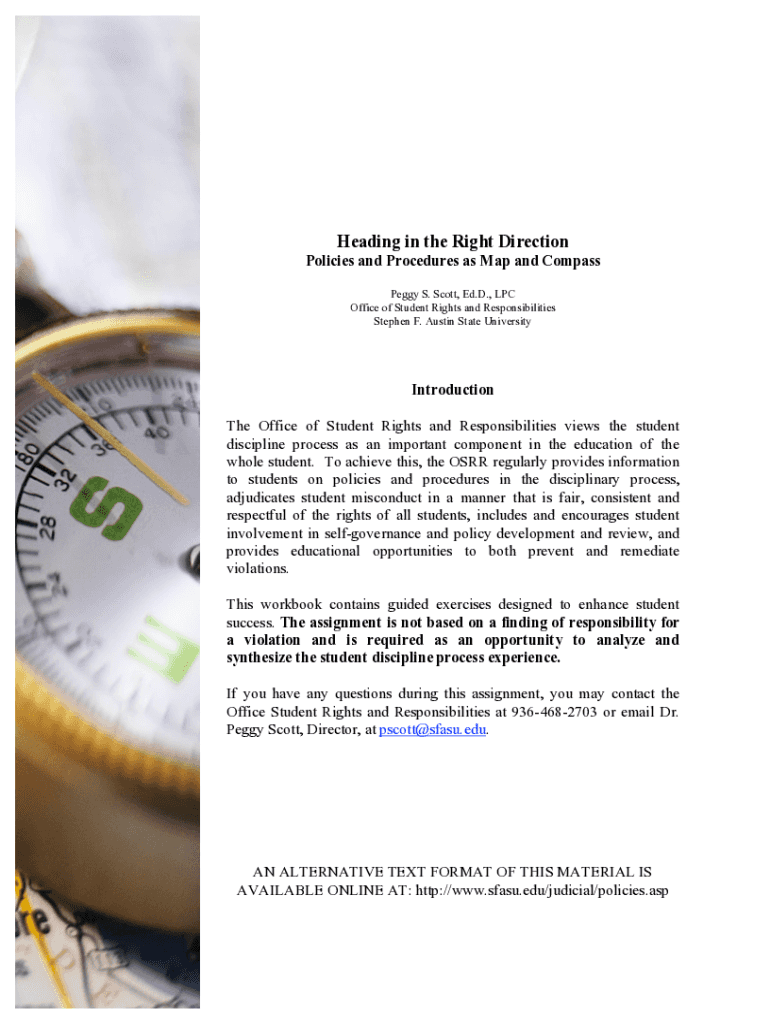 Fillable Online Heading in the Right Direction Policies and Procedures ...