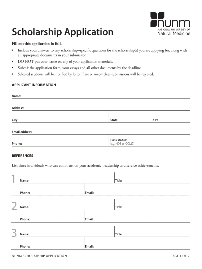 Fillable Online Scholarship Application - NUNM Fax Email Print - pdfFiller