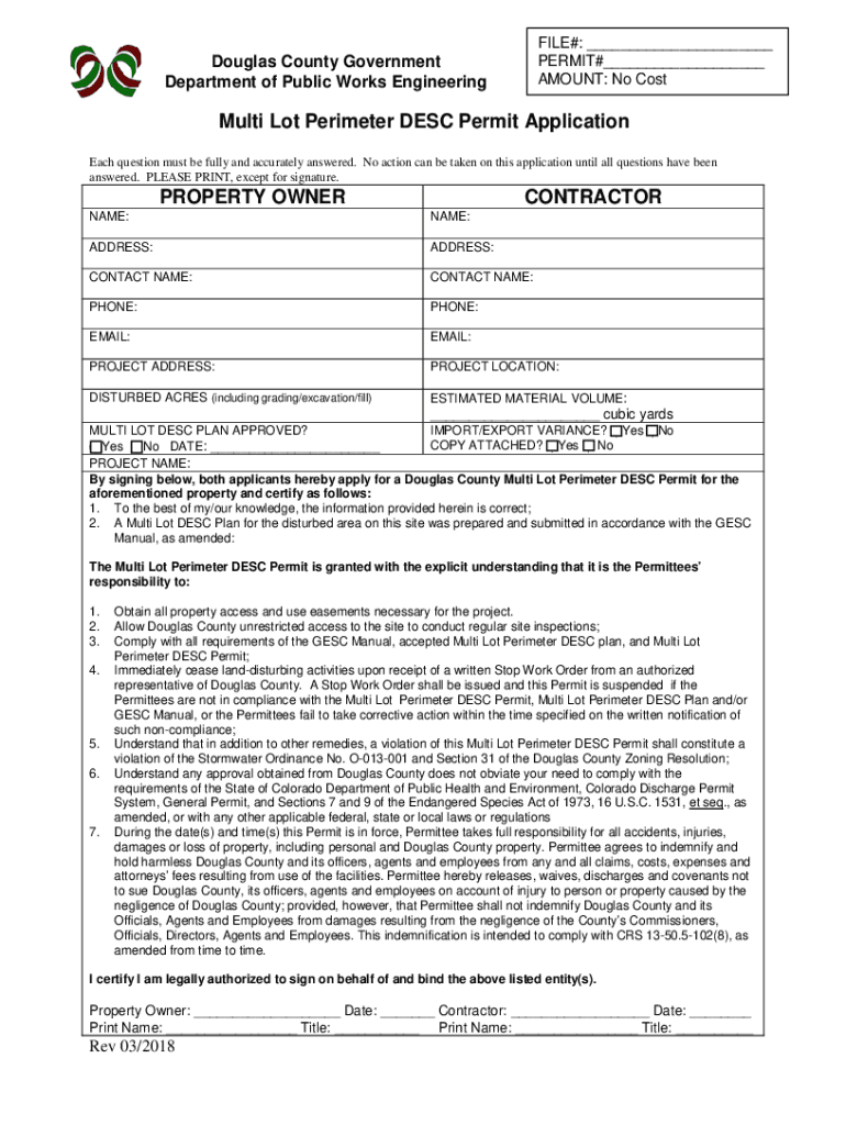 Fillable Online Fillable Online douglas co Multi Lot Perimeter DESC Permit Application ... Fax ...