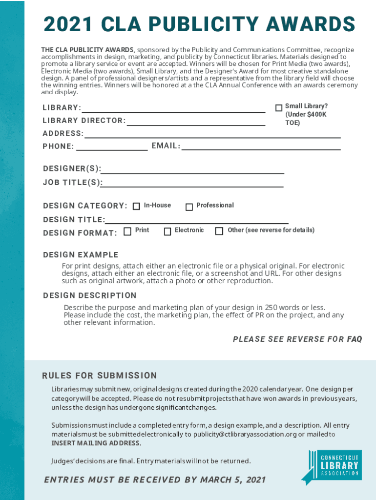 Fillable Online CLA Publicity Award Submission Form Fax Email Print ...