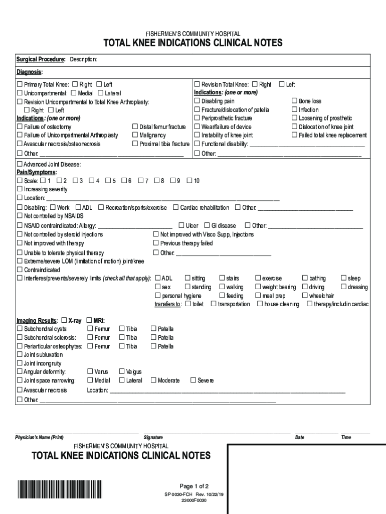 Fillable Online ToTal Knee InDICaTIonS ClInICal noTeS - EBCC Fax Email ...