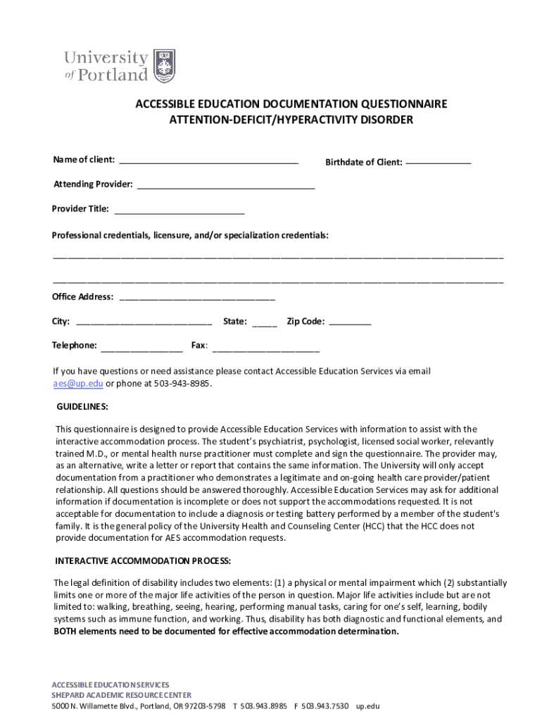 Fillable Online Accessible Education Services Documentation ...