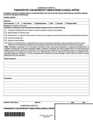 Fillable Online HOMESTEAD HOSPITAL DIAGNOSTIC COLONOSCOPY INDICATIONS ...