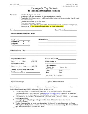 Fillable Online Out-of-State and/or Overnight Field Trip Request Fax ...
