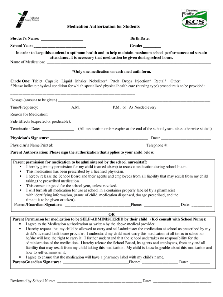 Fillable Online Medication Authorization Form - Jordan School District ...
