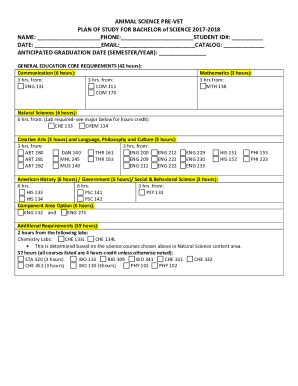 Fillable Online ANIMAL SCIENCE PRE-VET PLAN OF STUDY FOR ... Fax Email ...