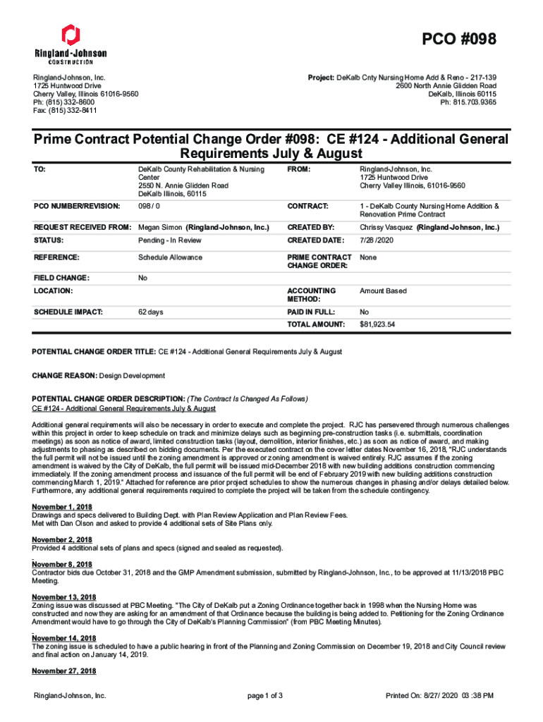 Fillable Online Ringland Johnson Construction, 1725 Huntwood Dr, Cherry ...