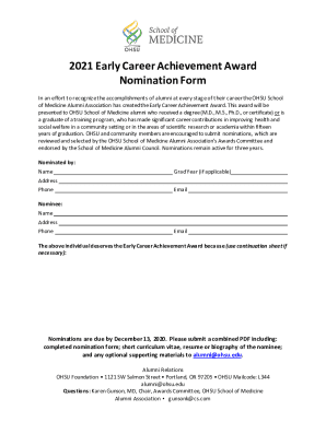 Fillable Online 2021 Early Career Achievement Award Nomination Form Fax ...