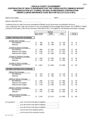 Fillable Online COBRA ELECTION RATE FORM 010119 Fax Email Print - pdfFiller