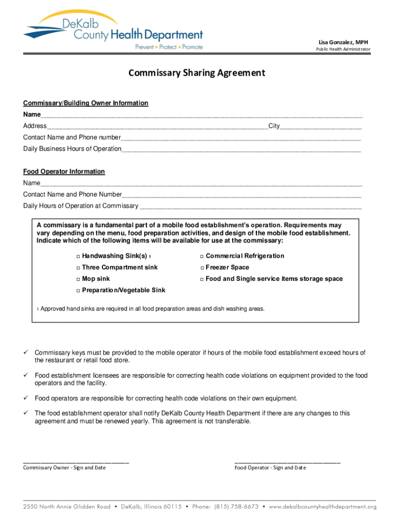 Fillable Online sample commissary agreement - harwichma Fax Email Print ...