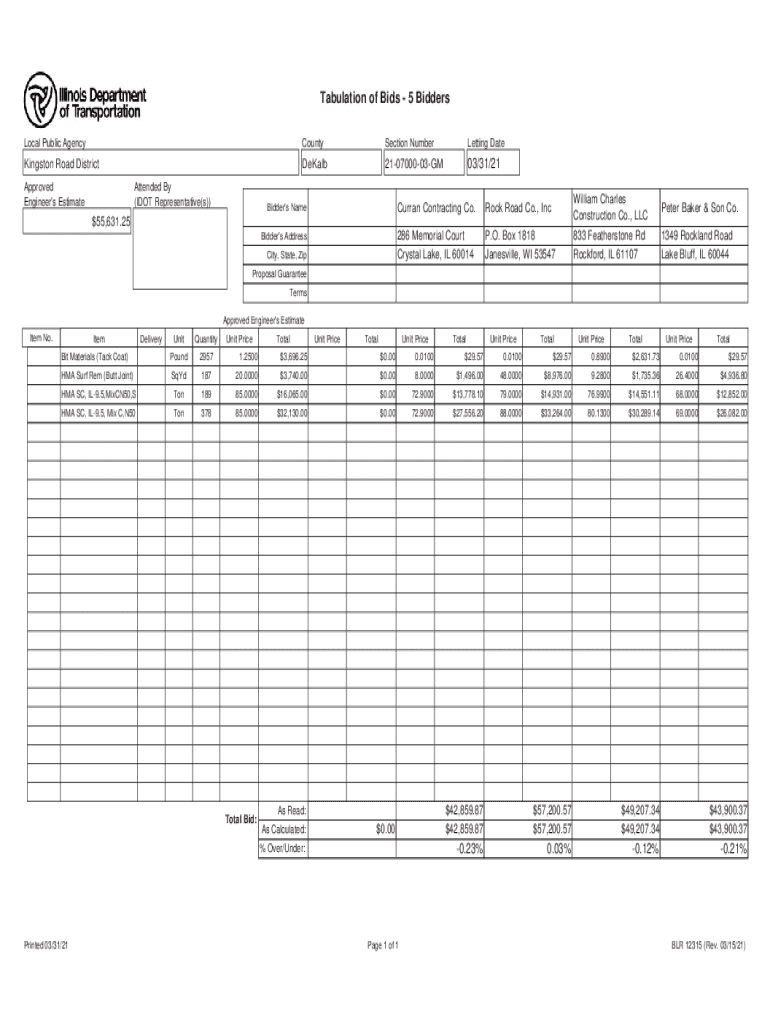 Fillable Online March 31, 2021 Bid Letting -Kingston Township HMA ...
