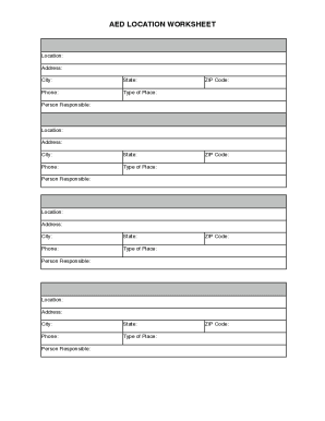 Fillable Online AED Location worksheet* Fax Email Print - pdfFiller