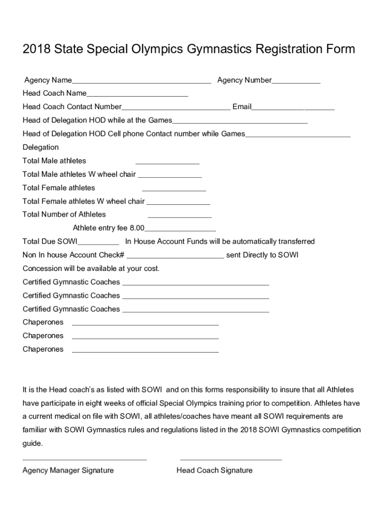 Fillable Online 2018 State Special Olympics Gymnastics Registration Form Fax Email Print - pdfFiller
